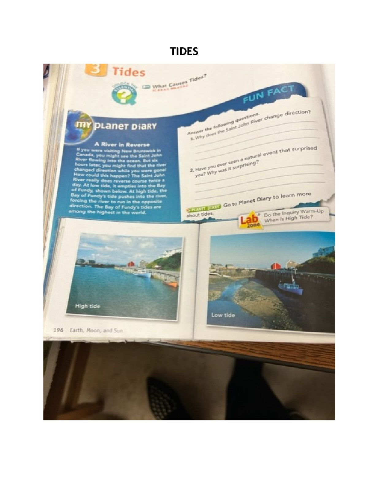 Tides Classwork - Science - TIDES NAME __________________ DATE ...