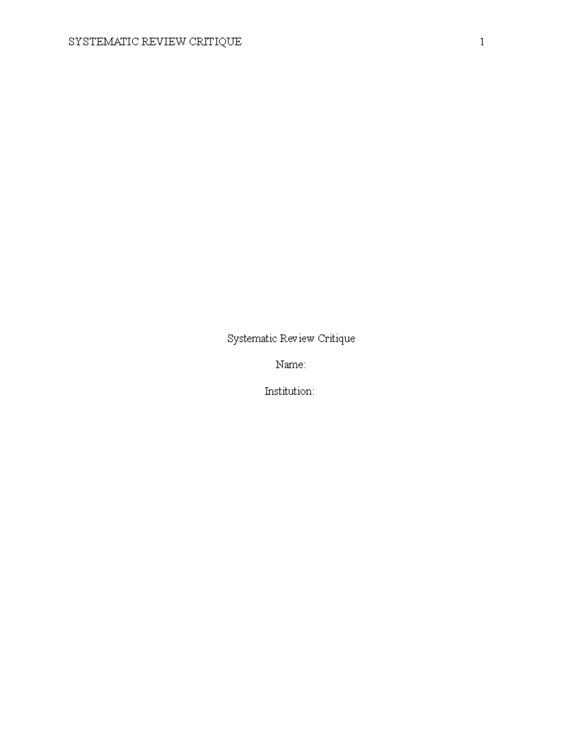 1709104 - Systematic Review Critique - Systematic Review Critique Name ...