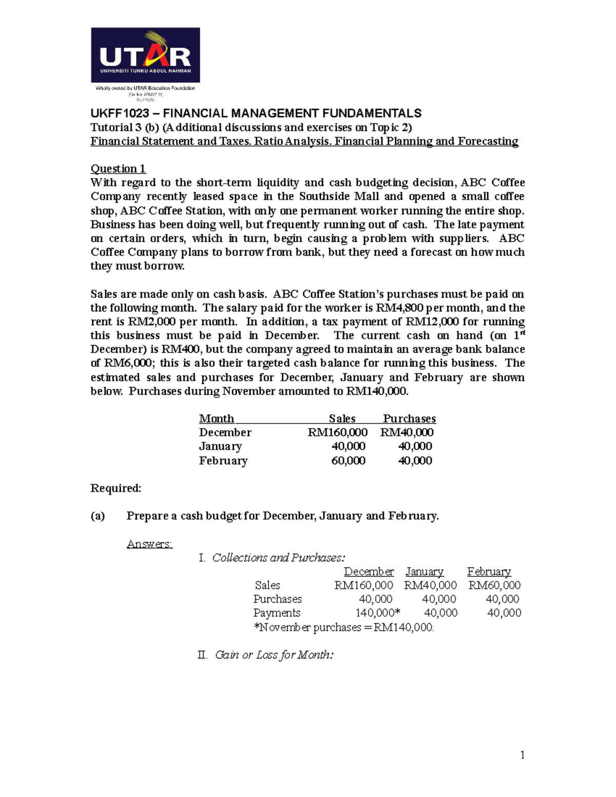 Tutorial Answers (FMF) (Tutorial 3(b) - 6) - UKFF1023 FINANCIAL ...