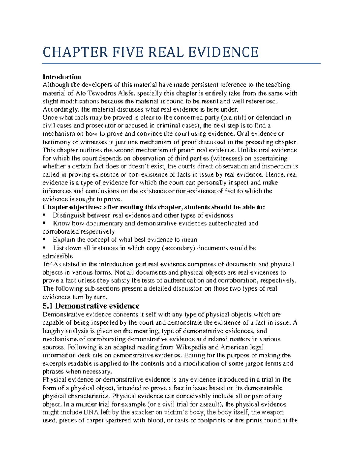 Chapter FIVE REAL Evidence - CHAPTER FIVE REAL EVIDENCE Introduction ...