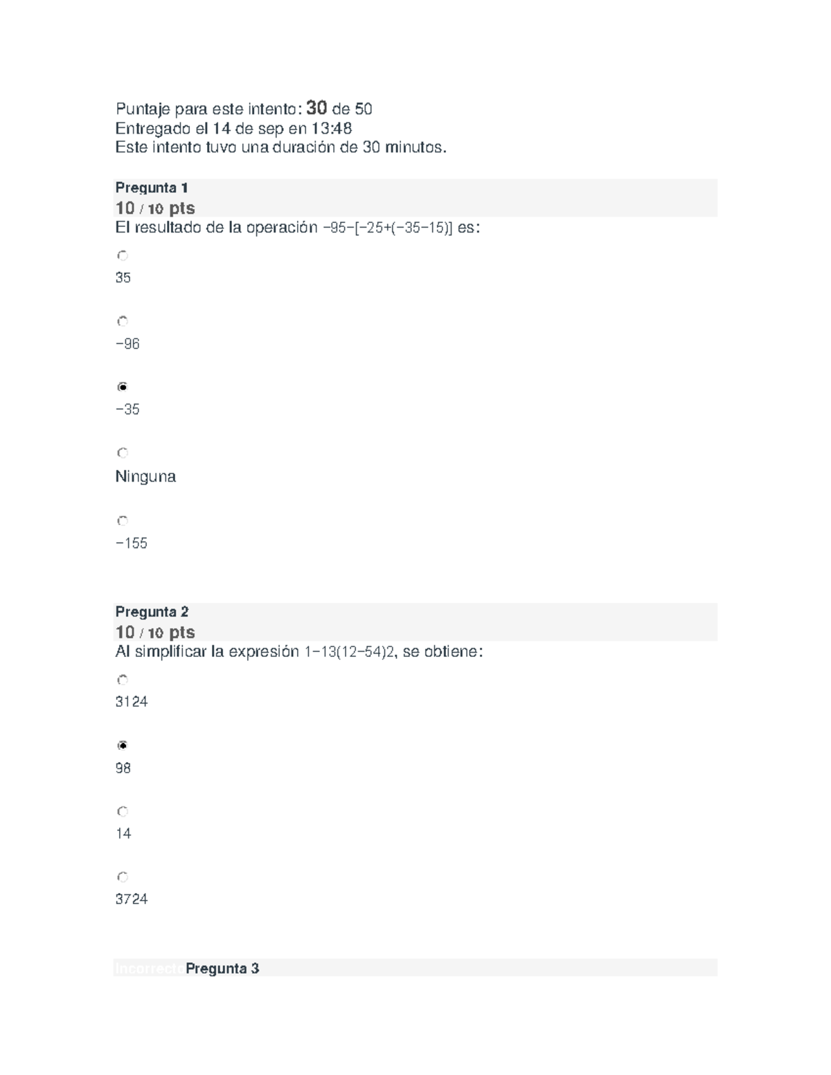quiz 1 matematicas - Warning: TT: undefined function: 32 Puntaje para este intento: 30 de 50 ...