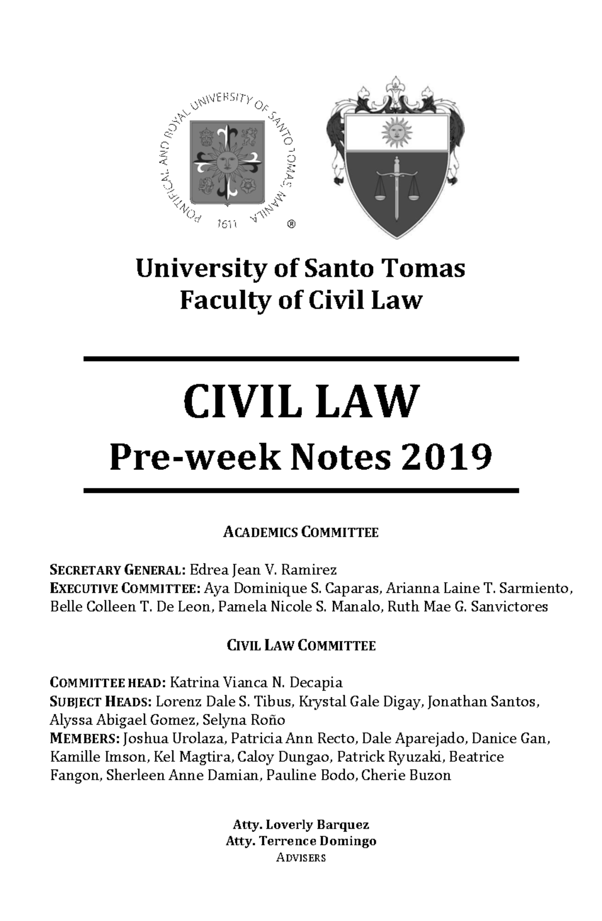 2019 UST PRE WEEK Civil LAW - University of Santo Tomas Faculty of ...