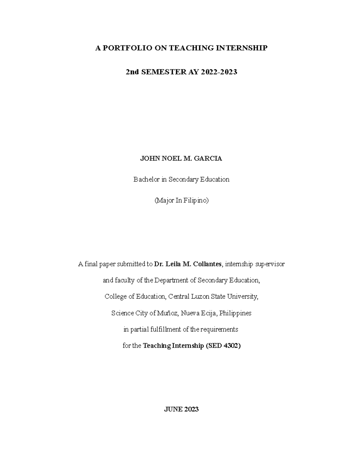 A Portfolio ON Teaching Internship - A PORTFOLIO ON TEACHING INTERNSHIP ...