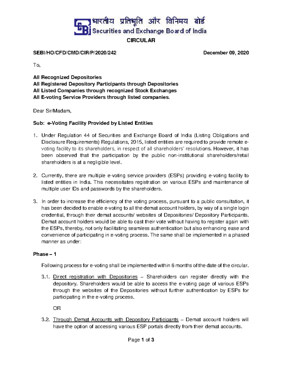 SEBI Circular 09122020 sebi update and other update Please find helpful ...