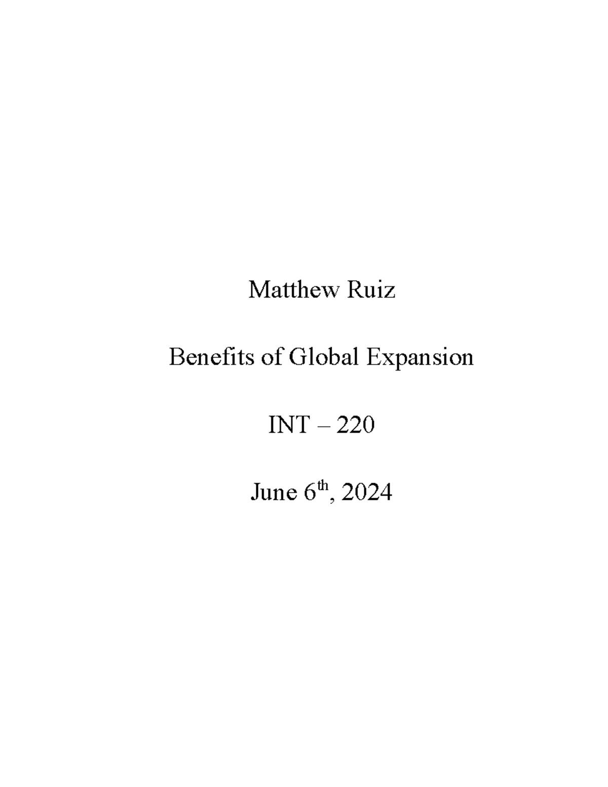Benefits of Global Expansion - Matthew Ruiz Benefits of Global ...