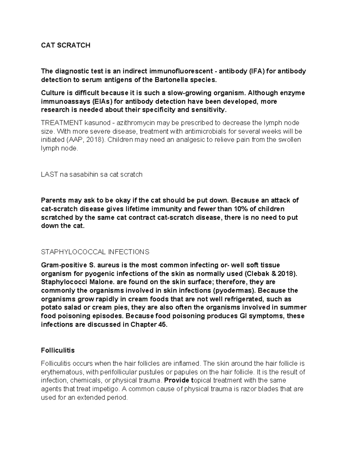 Child ASSESSMENT - CAT SCRATCH The diagnostic test is an indirect ...