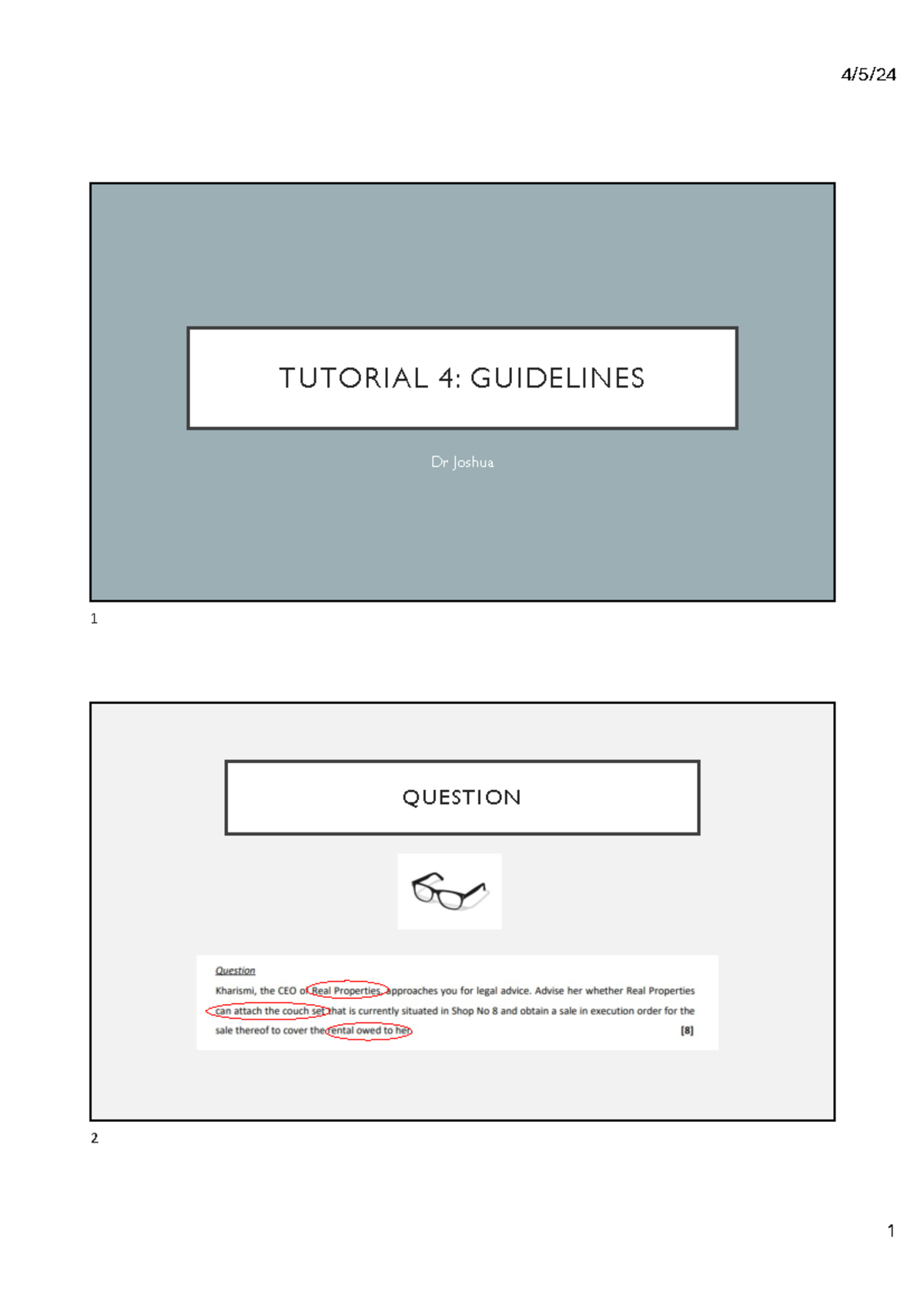 2024 Tutorial 4 Guidelines - SAR 310 - 4/5/ 1 TUTORIAL 4: GUIDELINES Dr Joshua 1 QUESTION 2 ...