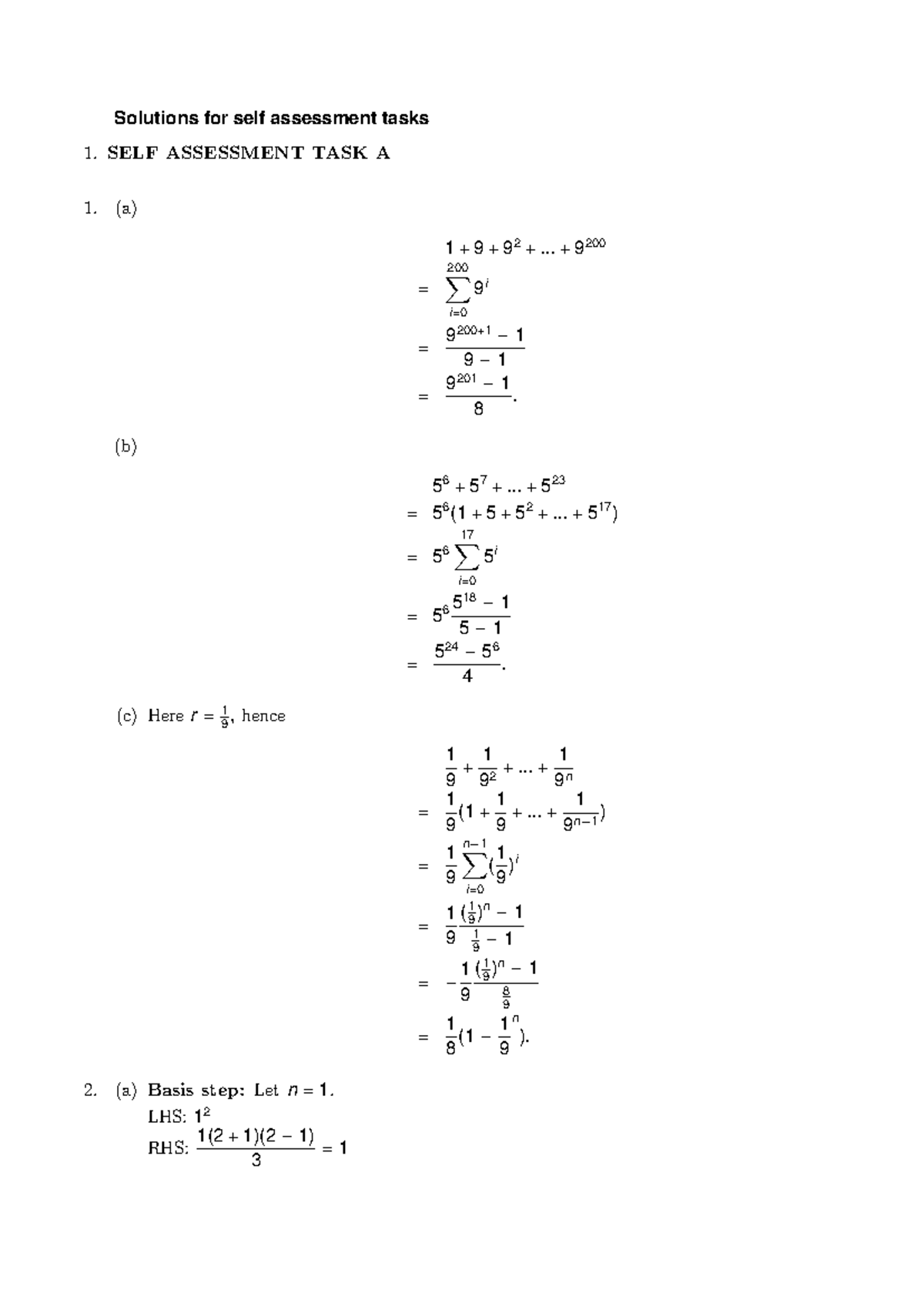 MAT2612 Self Assessment Task Solutions - 16 Solutions for self ...