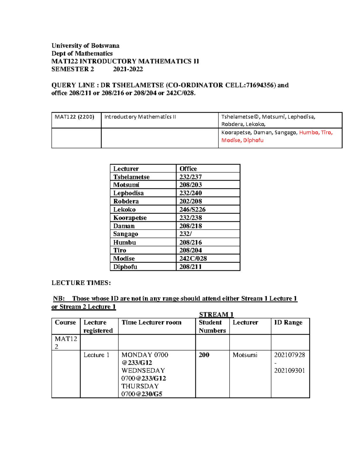 MAT 122 scheme 202022 Sem2 Mod 270122 - University of Botswana Dept of ...