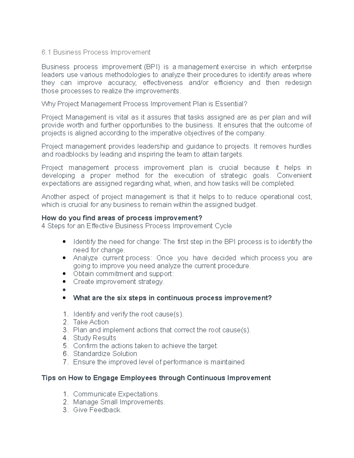 Business Process Improvement (BPI) - 6 Business Process Improvement ...