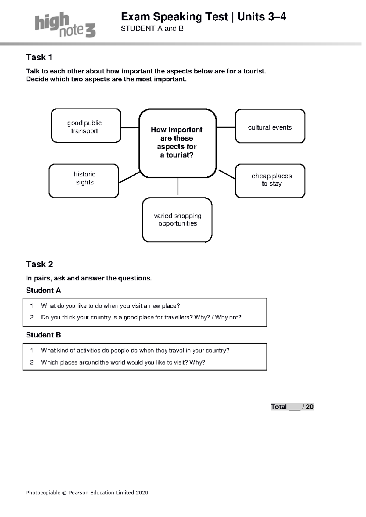 High Note 3 Speaking Test Units 03 04 Group A B - Exam Speaking Test ...