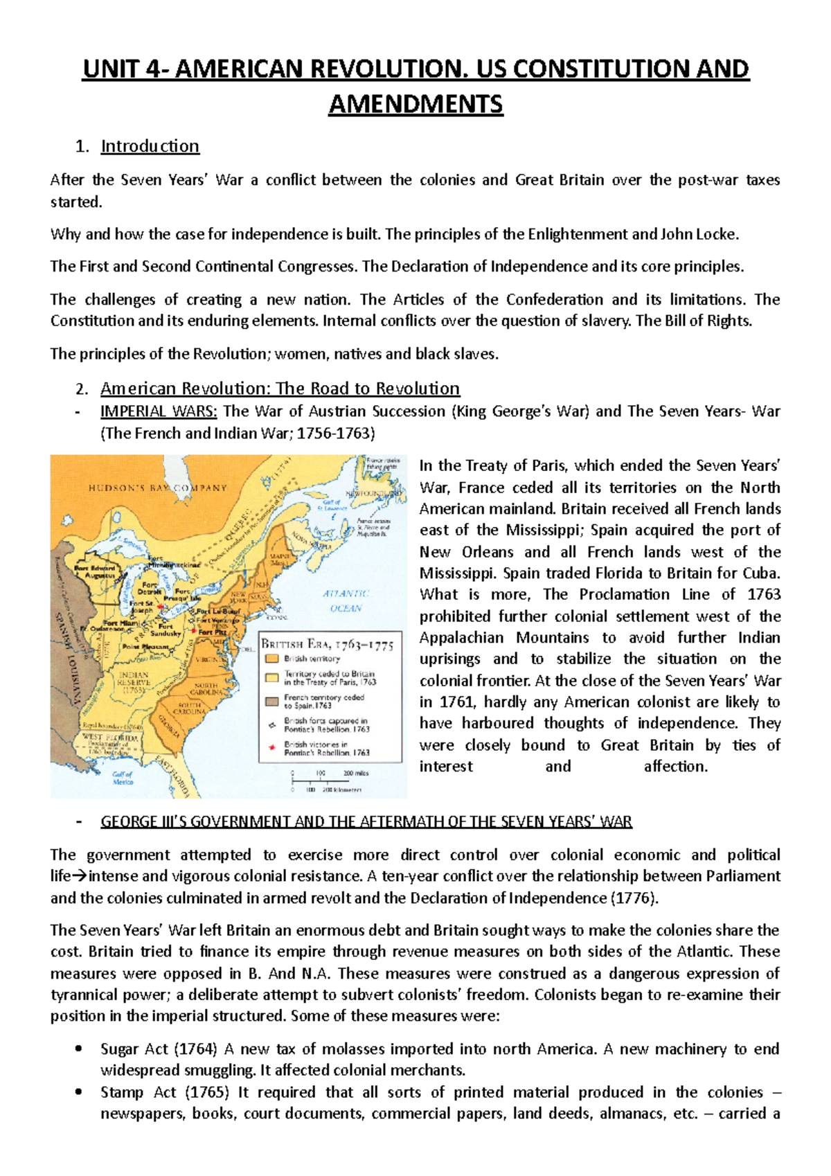 UNIT 4 HYC EEUU - UNIT 4- AMERICAN REVOLUTION. US CONSTITUTION AND ...