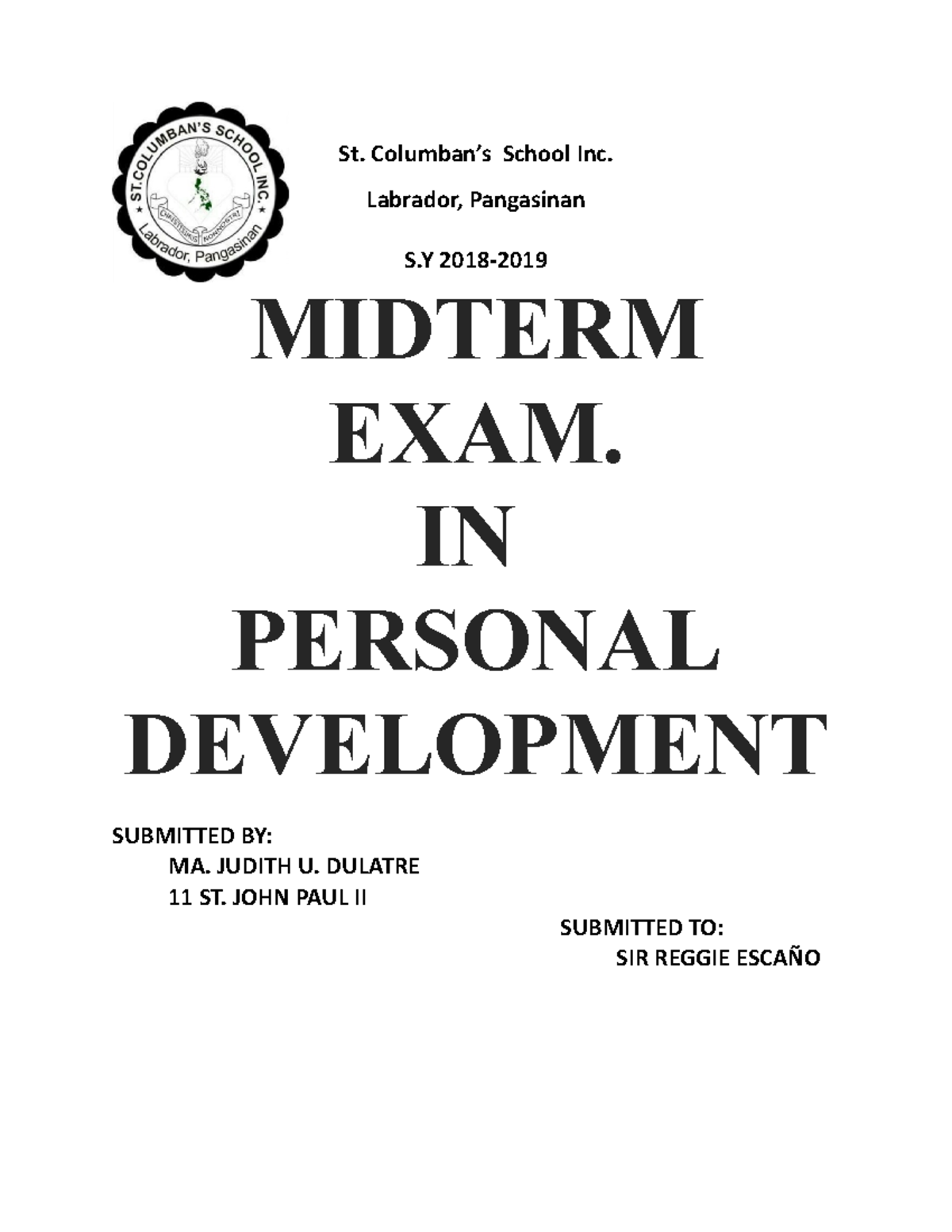Personal%20DEV - PERSONAL DEVELOPMENT - St. Columban’s School Inc ...