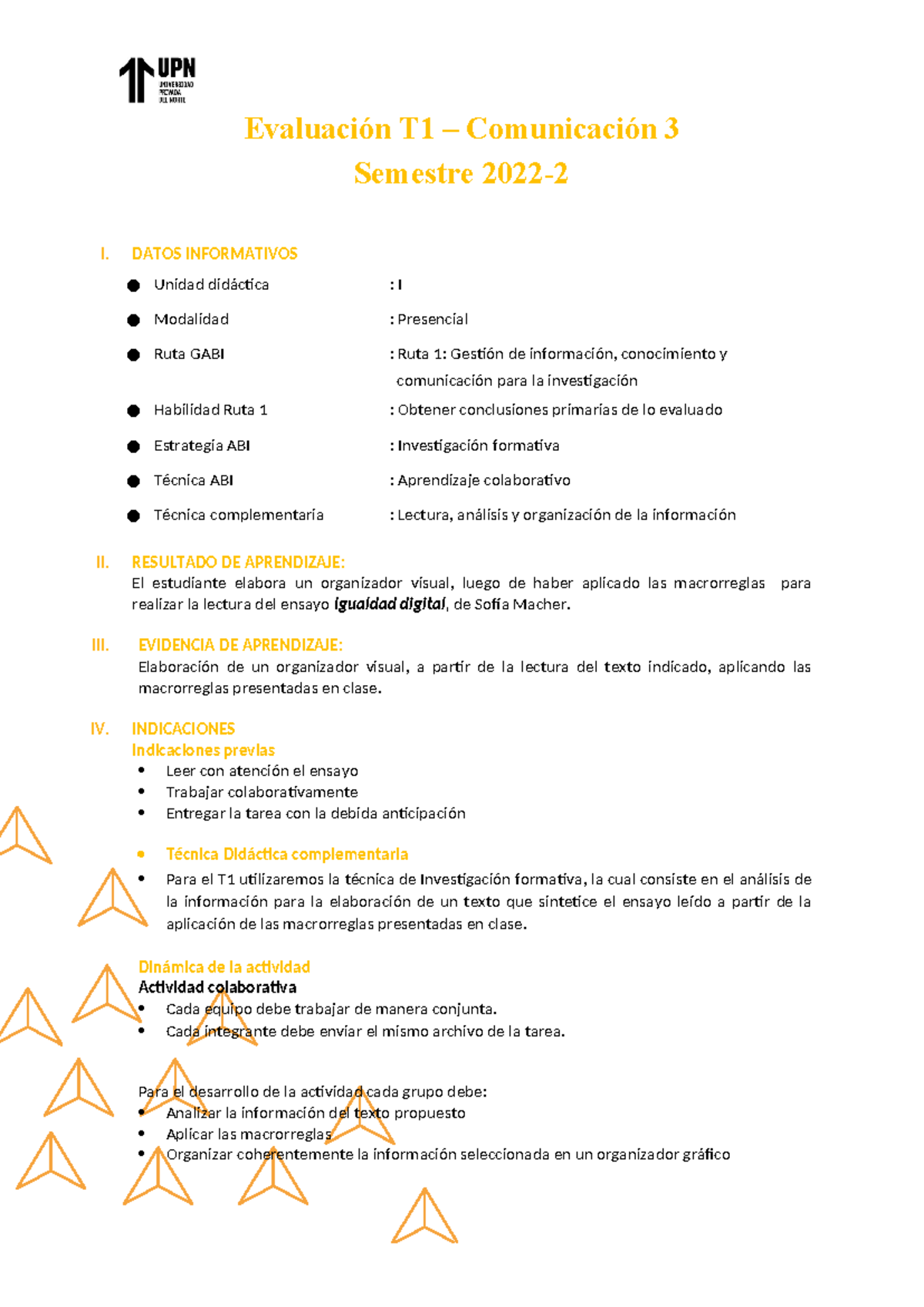 T1 Comunicacion 3 - Examen T3 - Evaluación T1 – Comunicación 3 Semestre 2022- I. DATOS ...