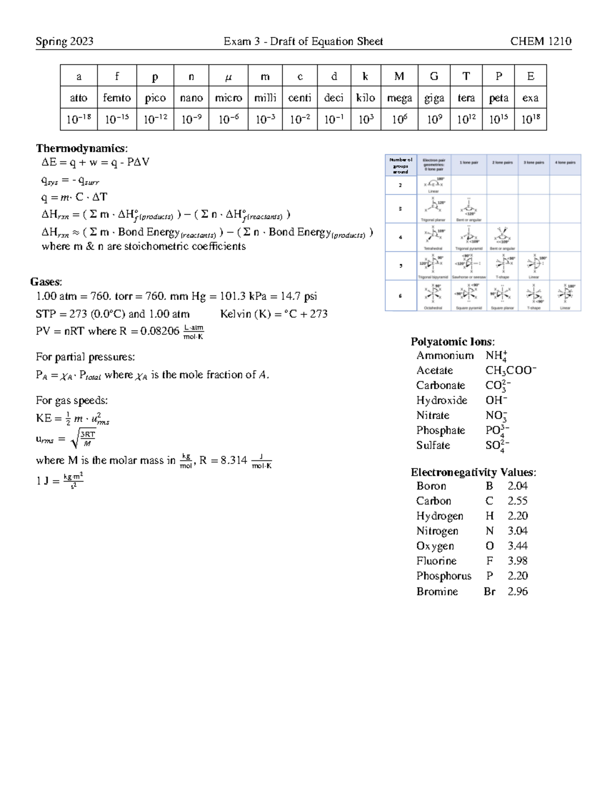 Exam 3 Equation Sheet - Spring 2023 Exam 3 - Draft of Equation Sheet ... Exam 3 Equation Sheet - Spring 2023 Exam 3 - Draft of Equation Sheet ...