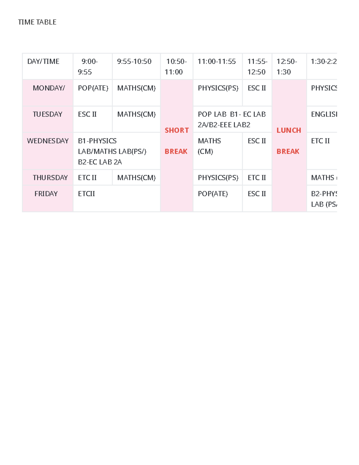 9003306552 u D5VFYr Z-final - TIME TABLE DAY/TIME 9:00- 9: 9:55-10:50 ...