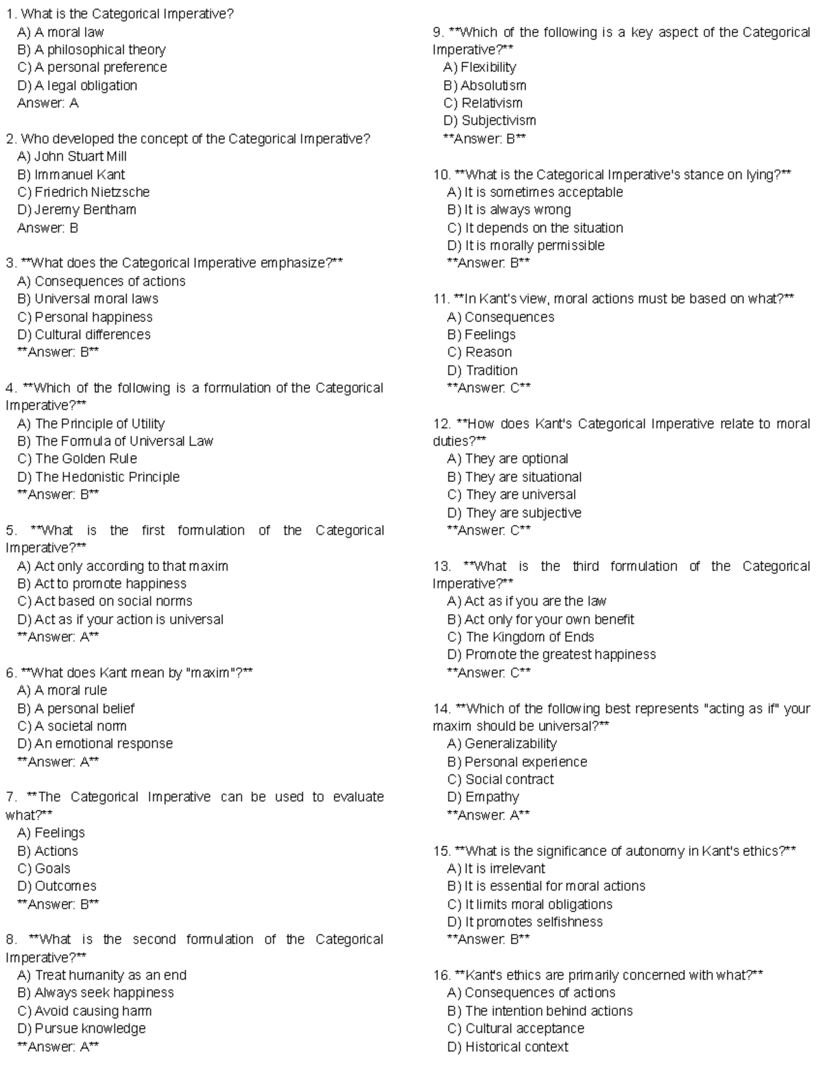 Categorical Imperative TEST - What is the Categorical Imperative? A) A ...