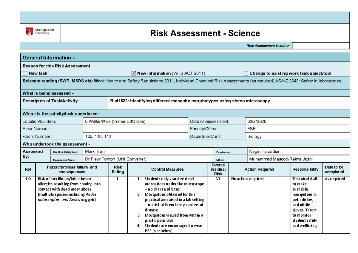 Risk assessment manipulating mosquitoes - Risk Assessment - Science ...