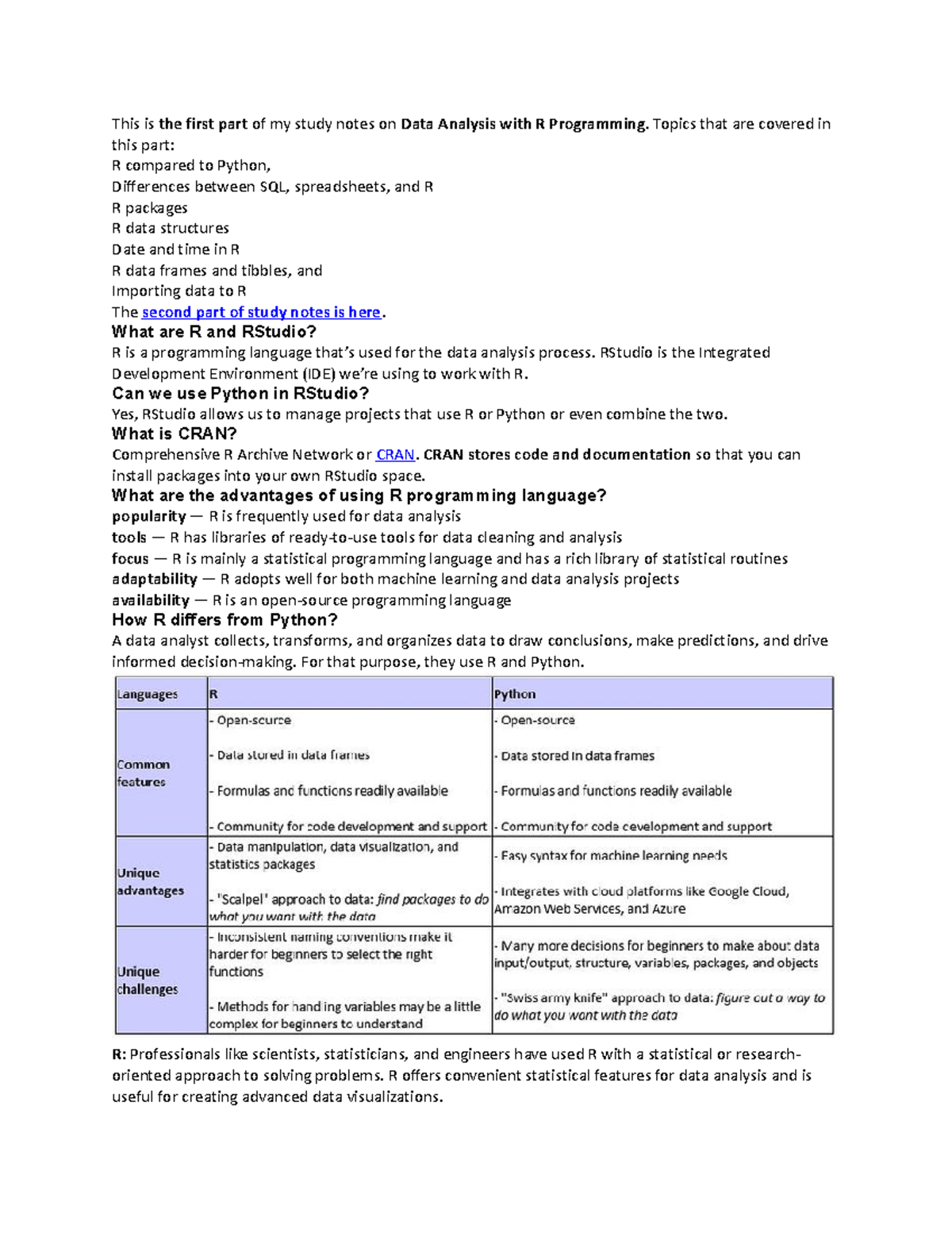 D465 summary - none - This is the first part of my study notes on Data ...