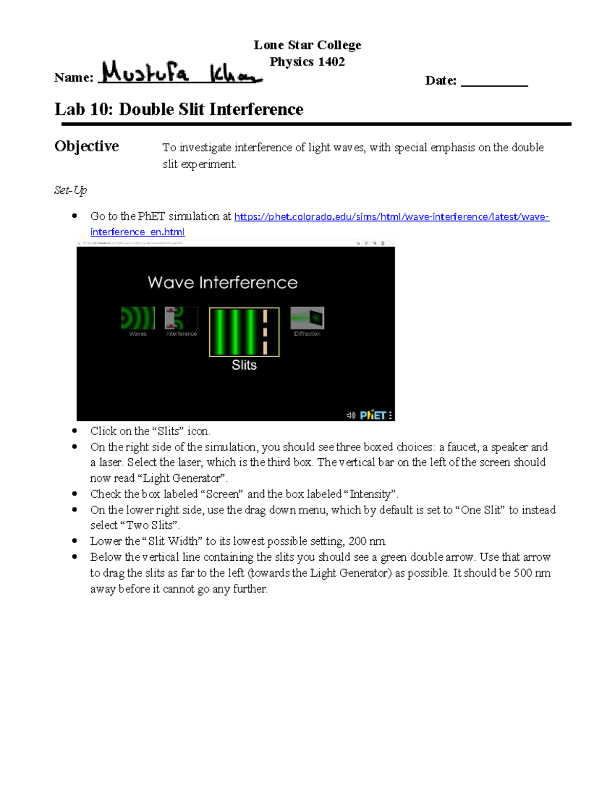 Lab 10 - Double Slit Interference 2 (2) - Lone Star College Physics ...