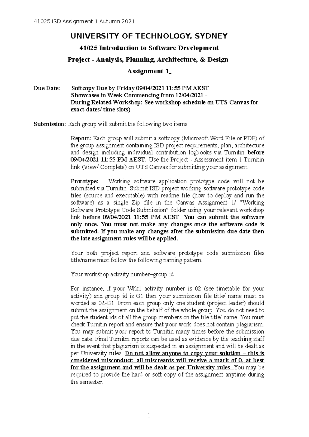 41025 ISD Assignment 1 Autumn 2021-1-3 - UNIVERSITY OF TECHNOLOGY ...