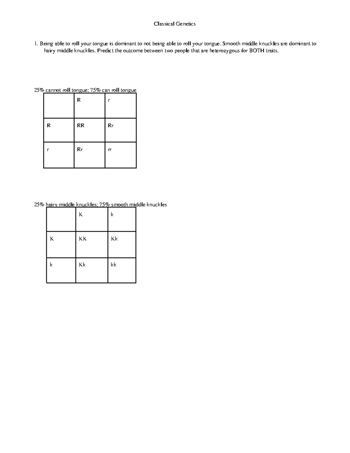 Classical Genetics - This is my assignment for the course BIO 1133. I ...