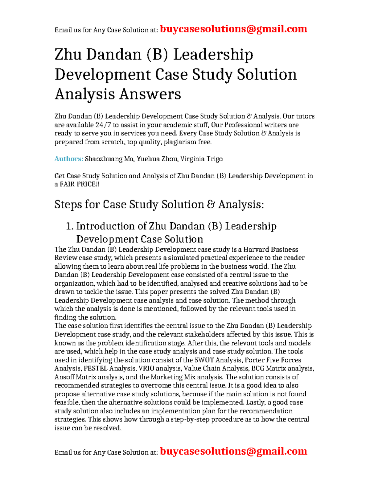 Case Solution Zhu Dandan (B) Leadership Development - Zhu Dandan (B ...