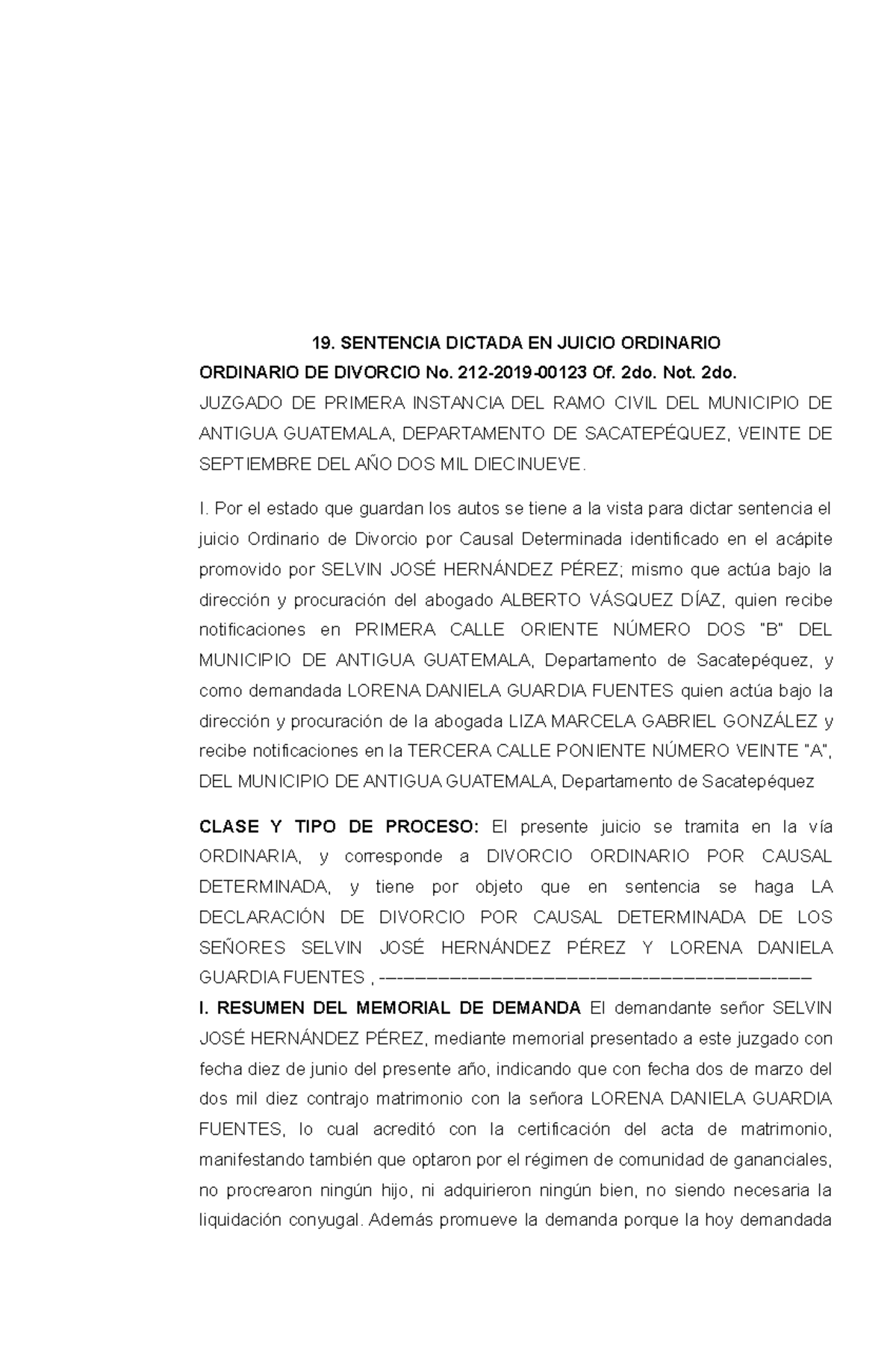 Prontuario Civil Sentencias 19 Sentencia Dictada En Juicio Ordinario