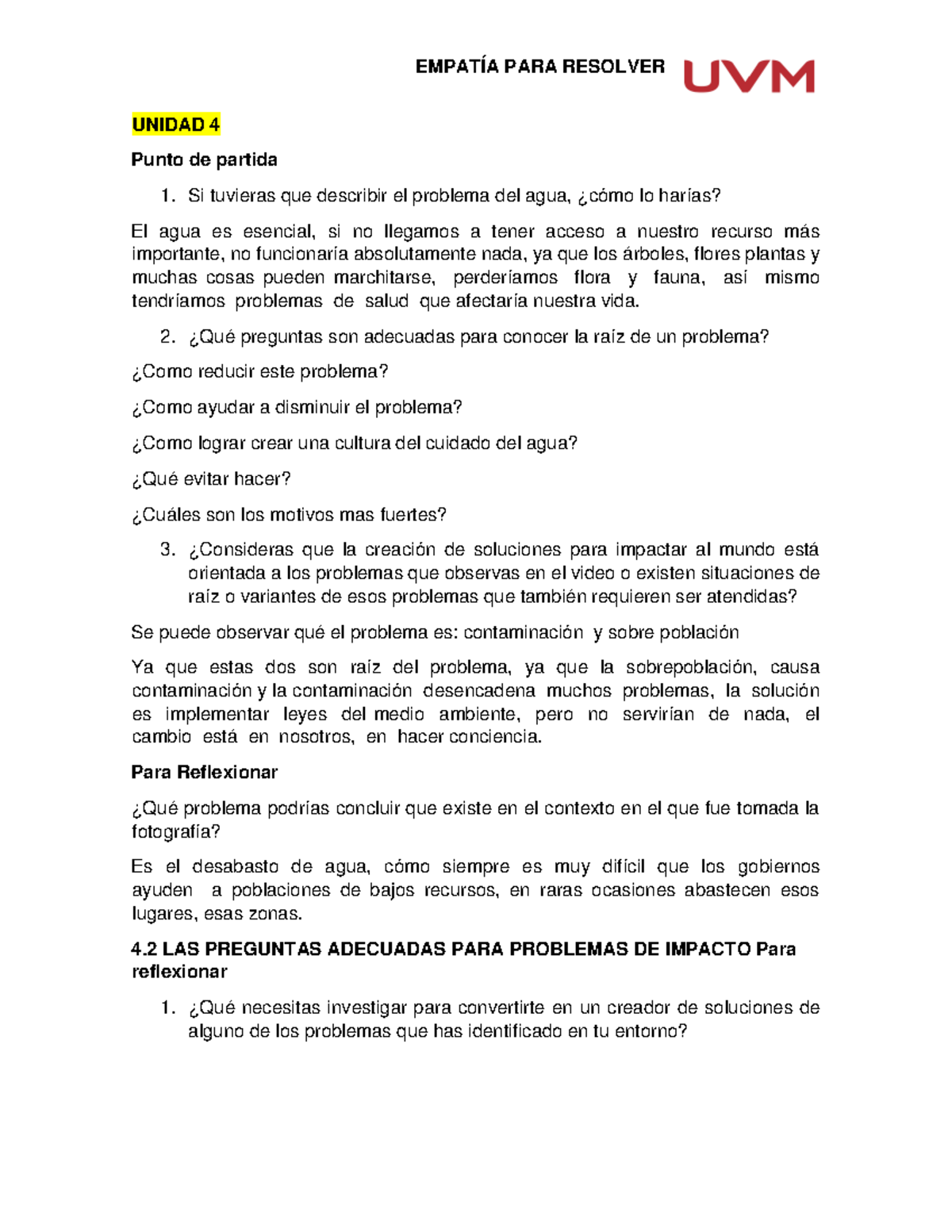 Unidad 4 - act de diario de reflexiones - EMPATÍA PARA RESOLVER UNIDAD 4 Punto de partida 1. Si ...
