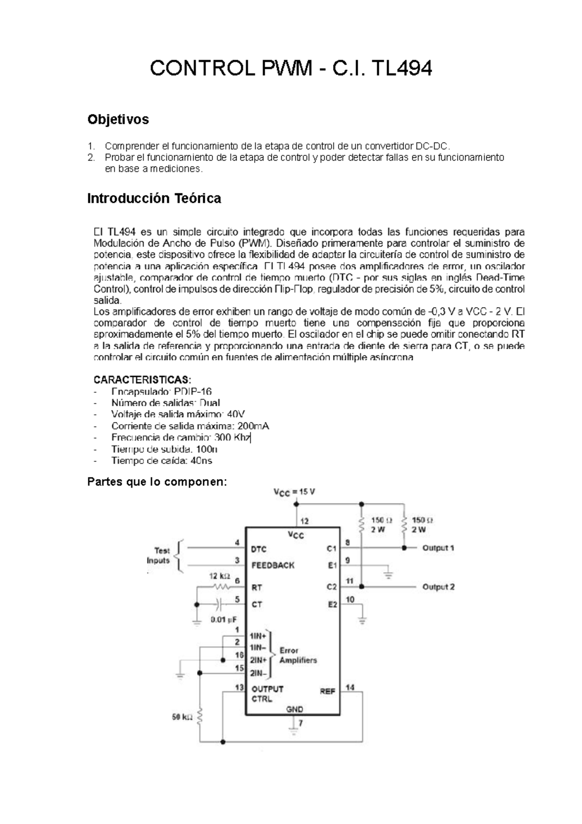 Lab 7 potencia CONTROL PWM - C.I. TL494 - CONTROL PWM - C. TL Objetivos ...