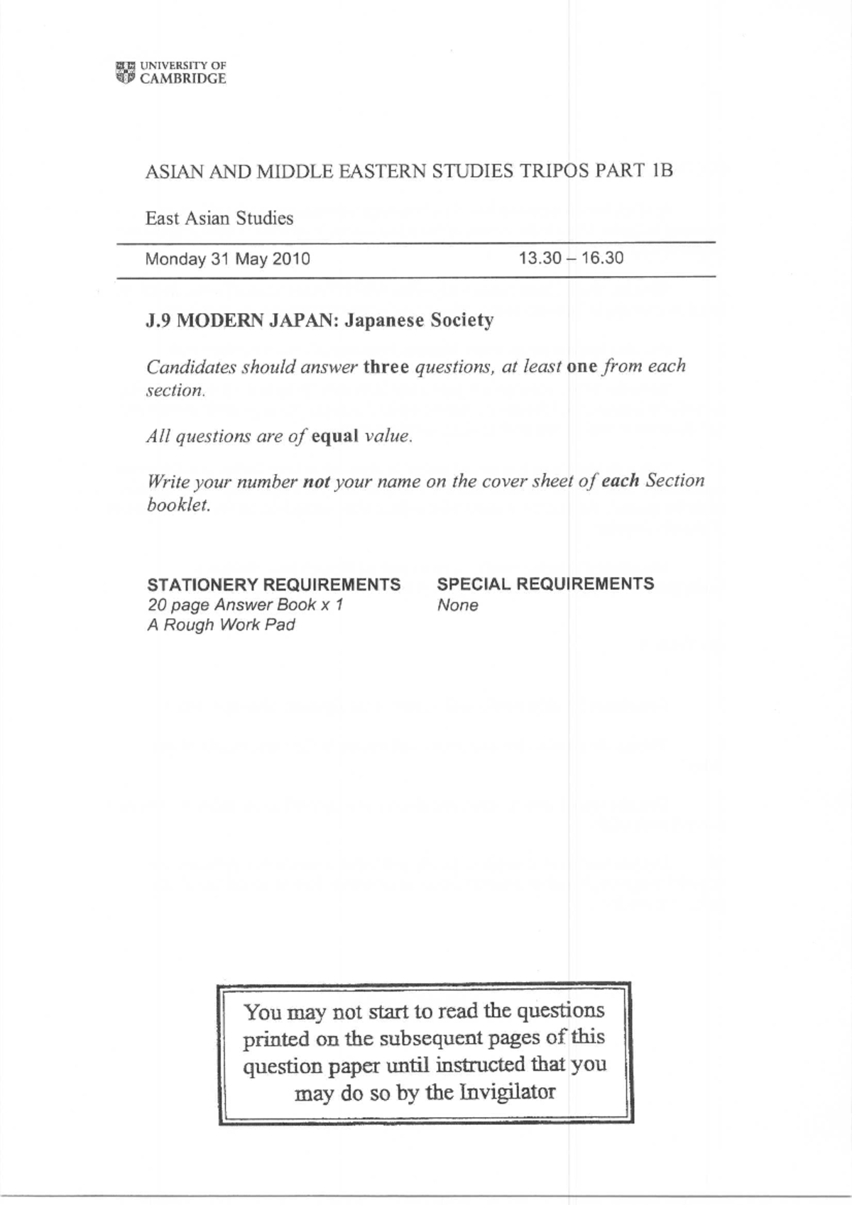 Exam 2010, questions - 1 UNIVERSITY OF CAMBRIDGE ASLAN AND MIDDLE ...