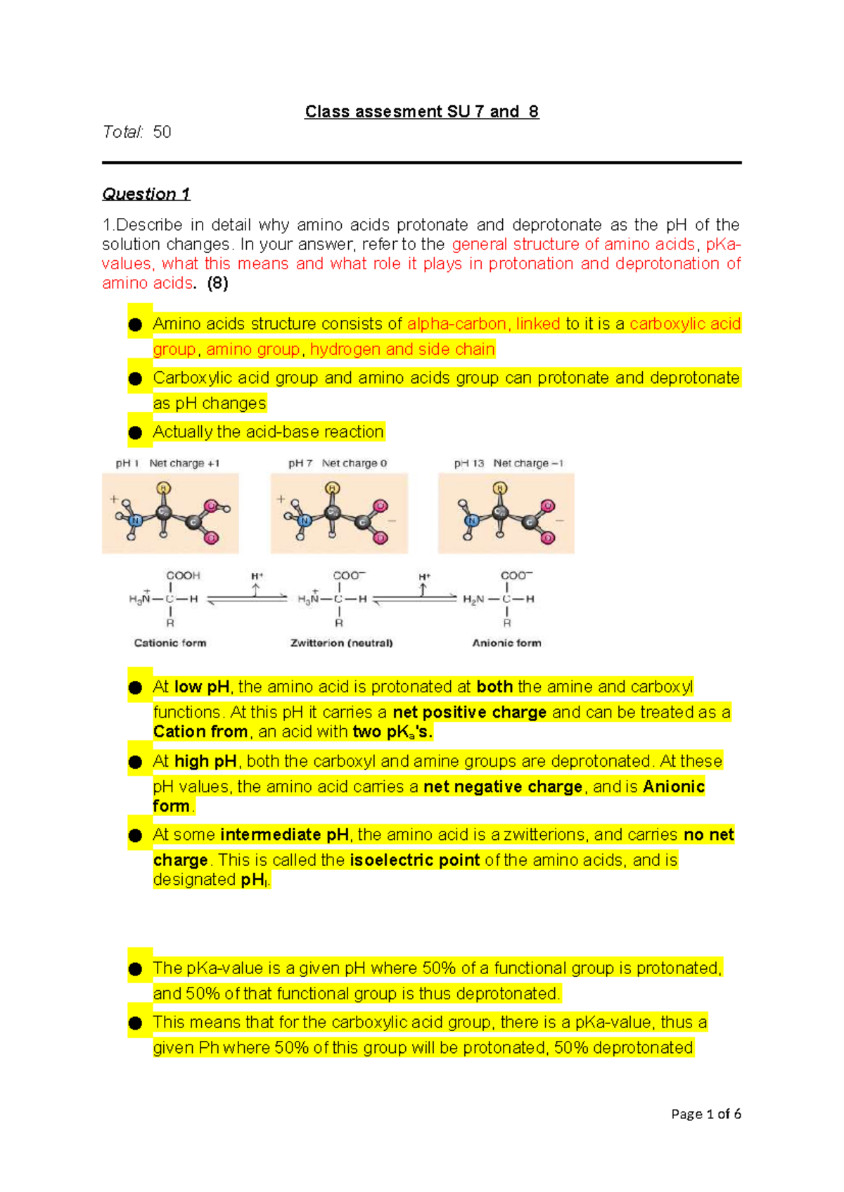 BCHN213 SU 7 and 8 memo - Class assesment SU 7 and 8 Total: 50 Question ...