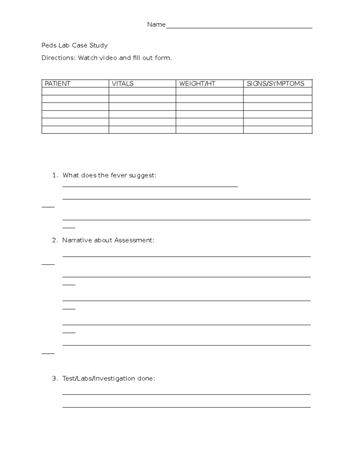 Peds Lab Case Study - Name ...