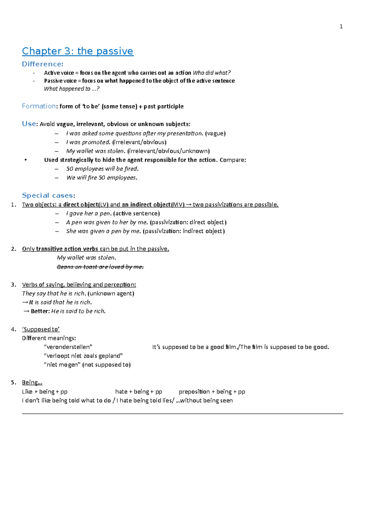Samenvatting-English-Grammar ingekorte - 1 Chapter 3: the passive ...