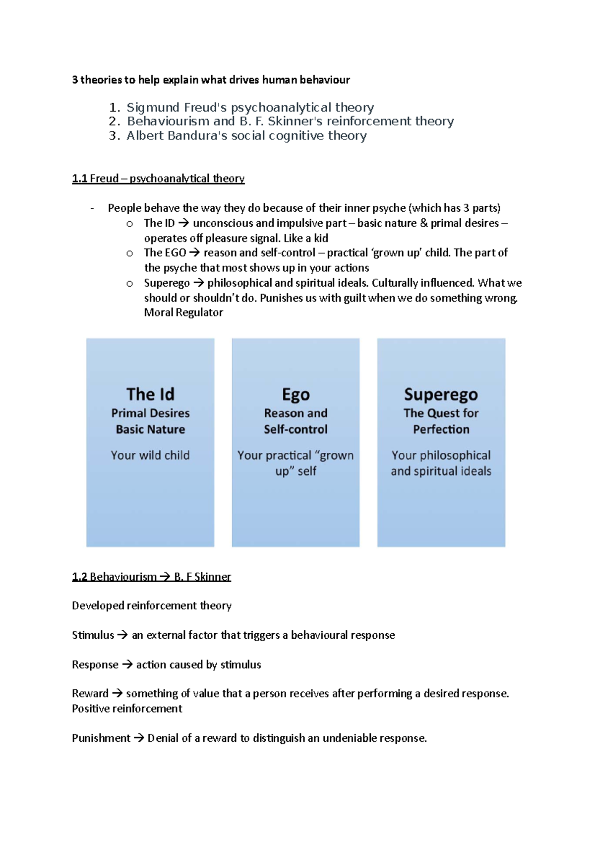 Lecture Notes WEEK 2 - 3 theories to help explain what drives human ...