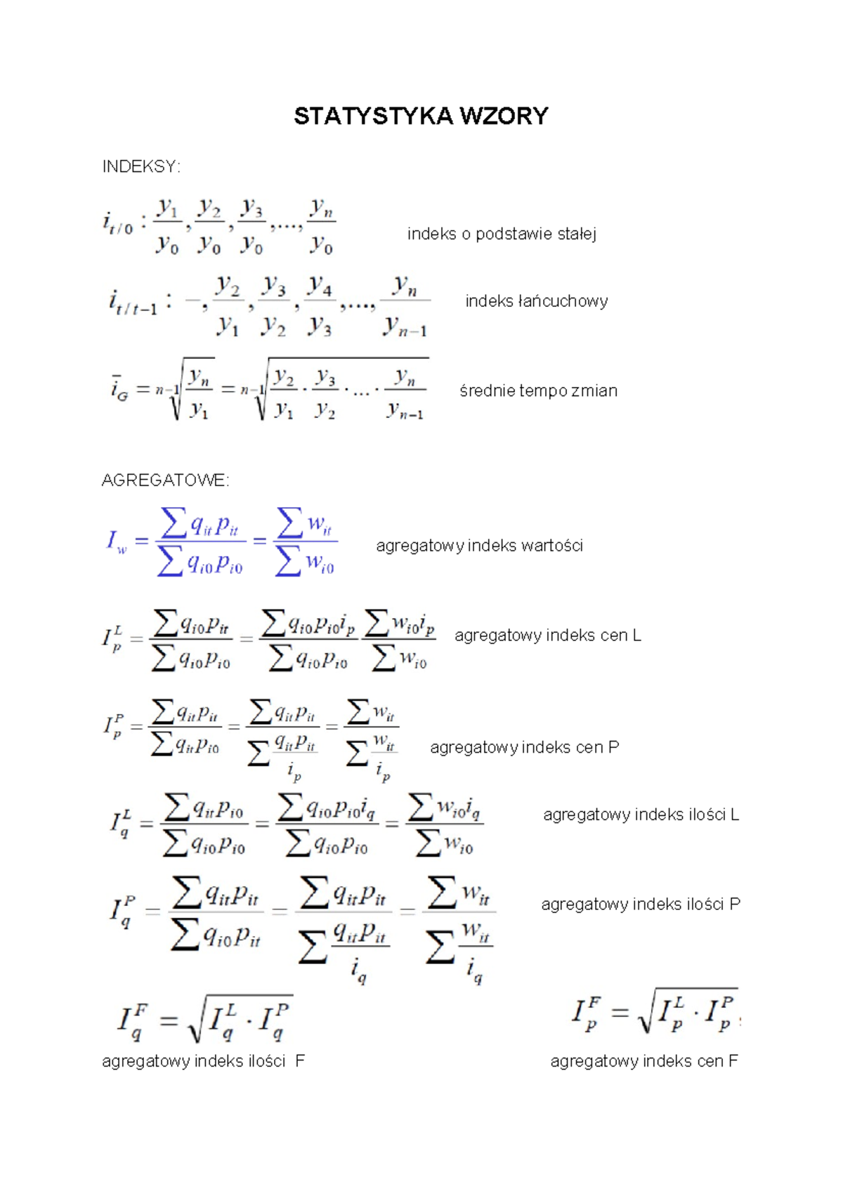 Statystyka Wzory - STATYSTYKA WZORY INDEKSY: indeks o podstawie stałej ...