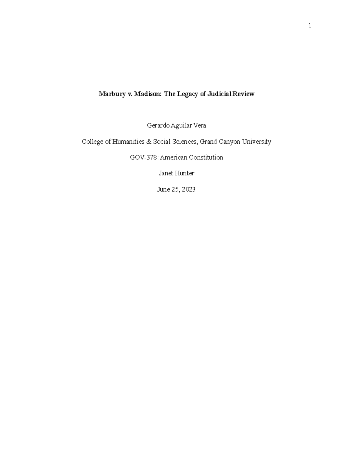 Marbury v. Madison Essay - GOV-378 - GCU - Studocu
