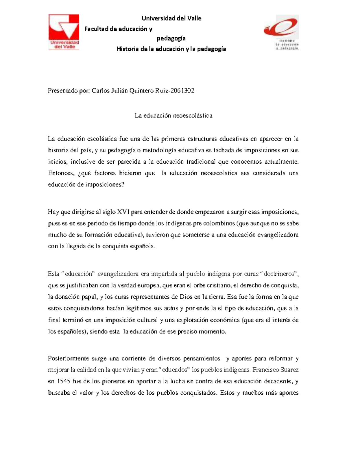 Ensayo La educación neoescolástica - Facultad de educaciÛn y pedagogÌa ...