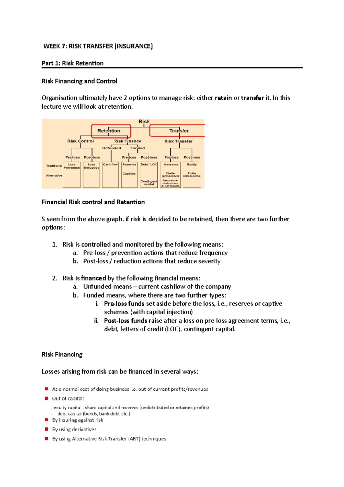 WEEK 7 - Risk Transfer (insurance) - WEEK 7: RISK TRANSFER (INSURANCE ...