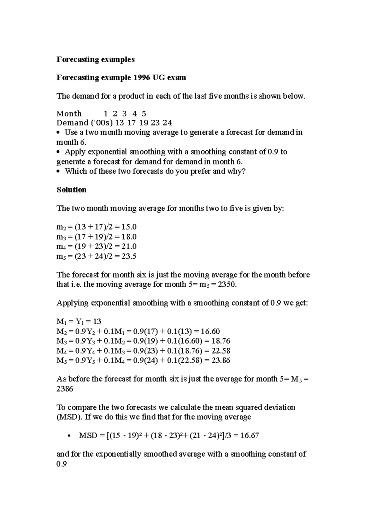 Forecasting examples - Forecasting examples Forecasting example 1996 UG ...