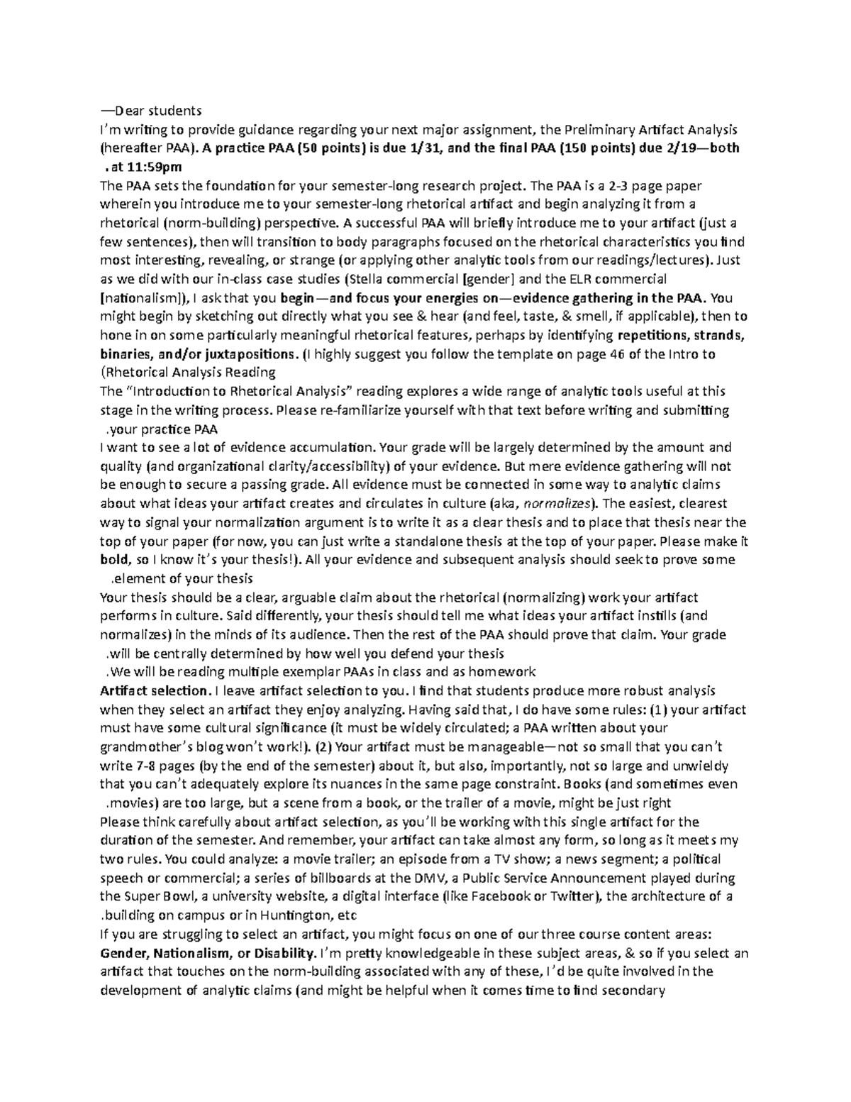 Revised PAA Letter WORD - —Dear students I’m writing to provide guidance regarding your next ...