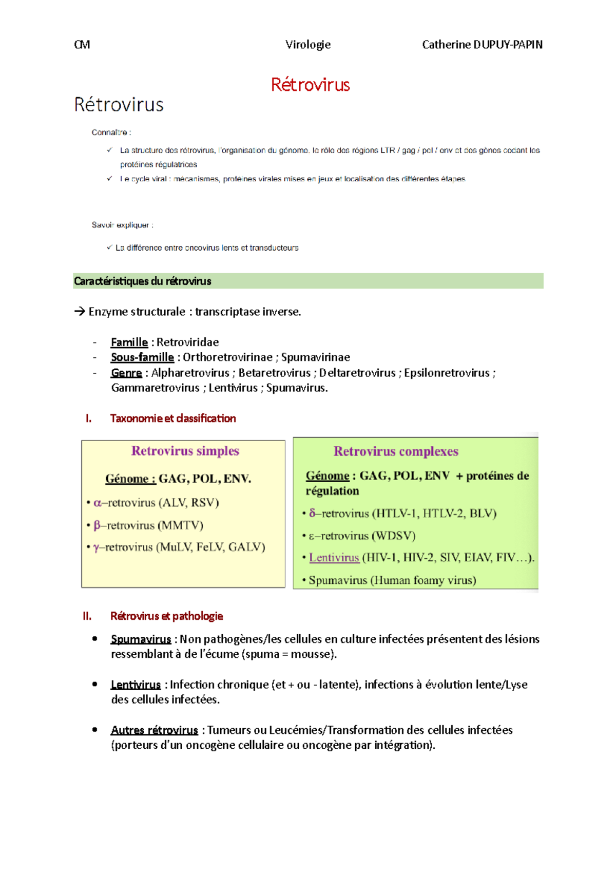 Rétrovirus - Cours - Rétrovirus Caractéristiques du rétrovirus Enzyme ...
