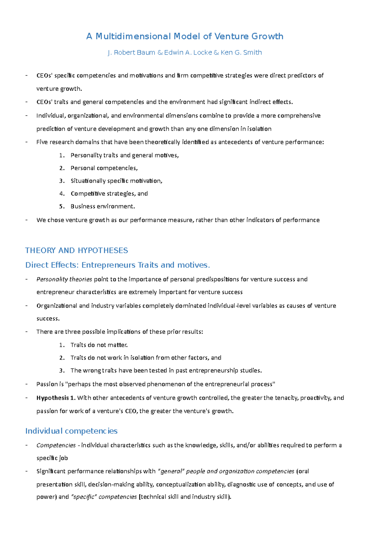 A Multidimensional Model OF Venture Growth Summary - A Multidimensional ...
