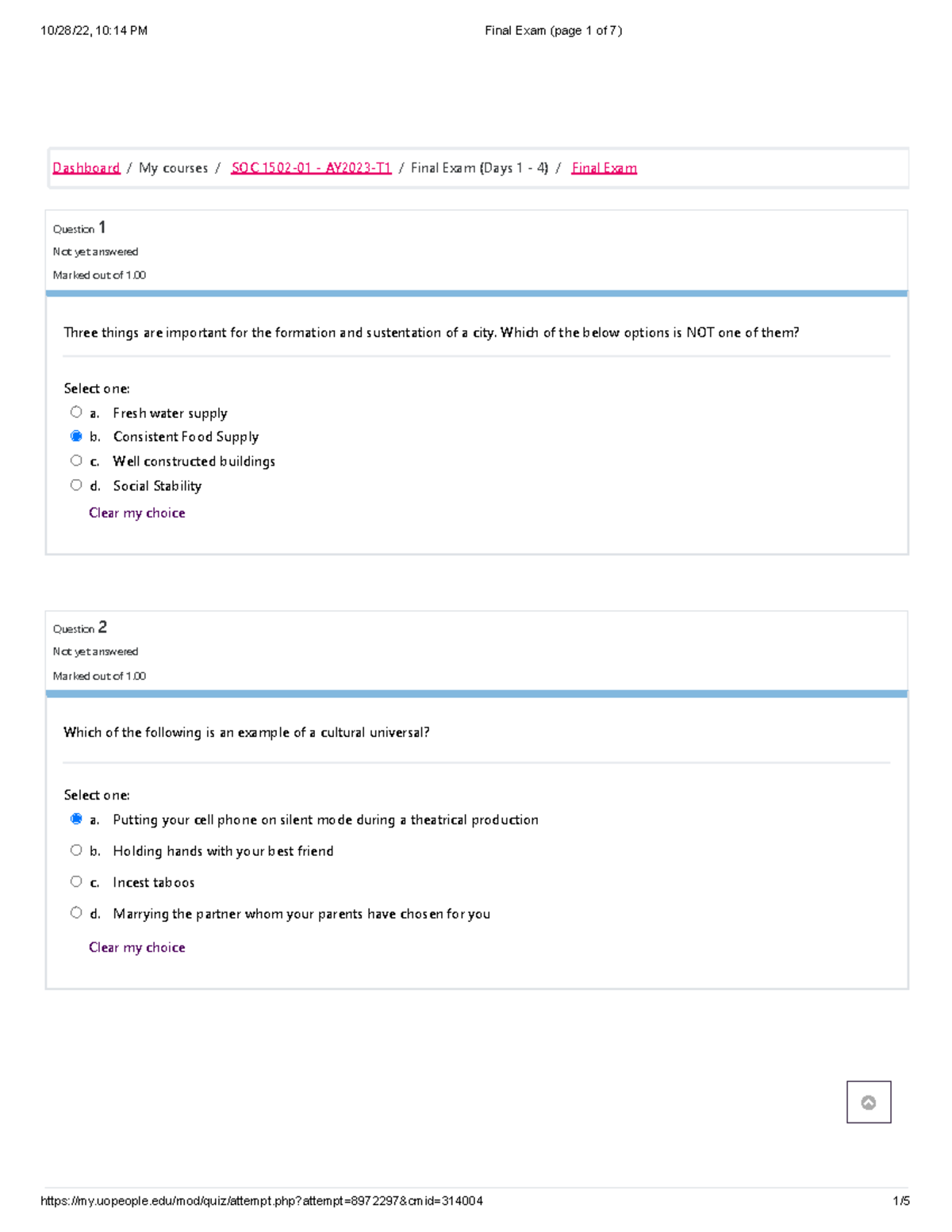 Final Exam (page 1 of 7) - Question 1 Not yet answered Marked out of 1 ...