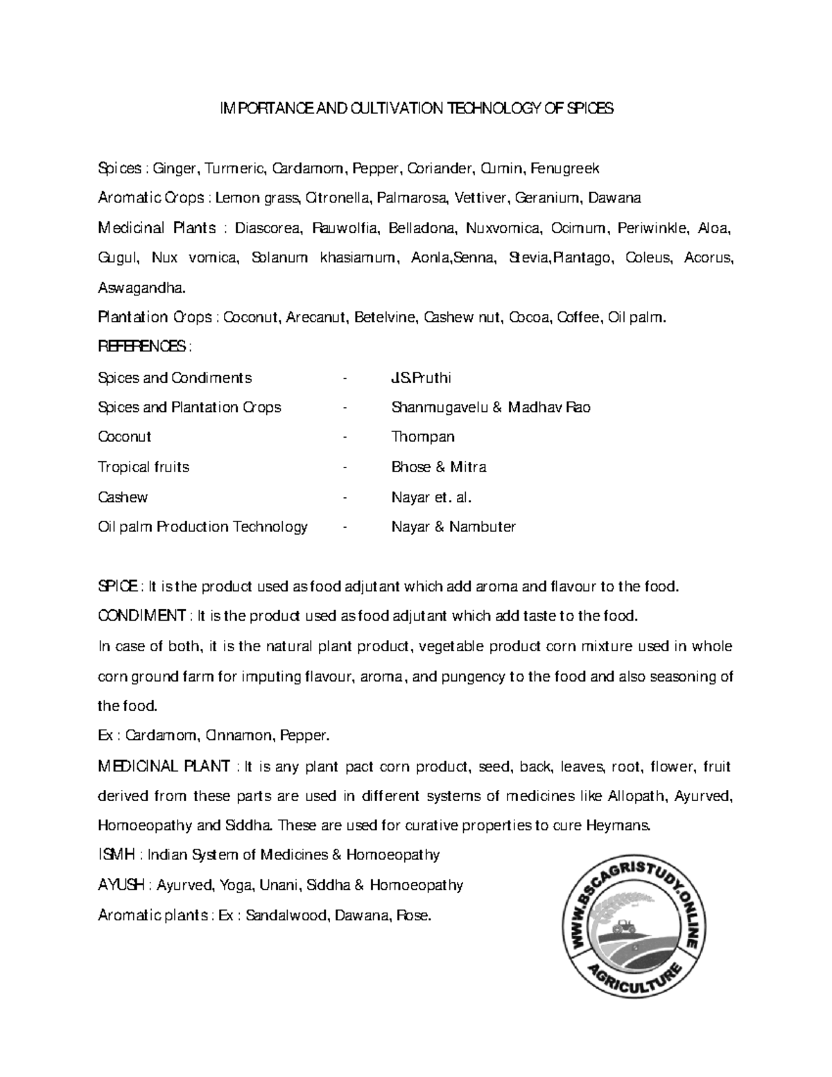 HORT-232 FULL Notes [ Spices CROP] - IM PORTANCE AND CULTIVATION ...