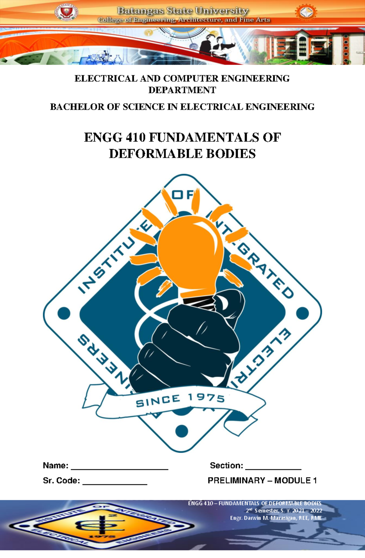 Module 1 Fundamentals of Deformable Bodies (Stress) - ENGG 410 ...