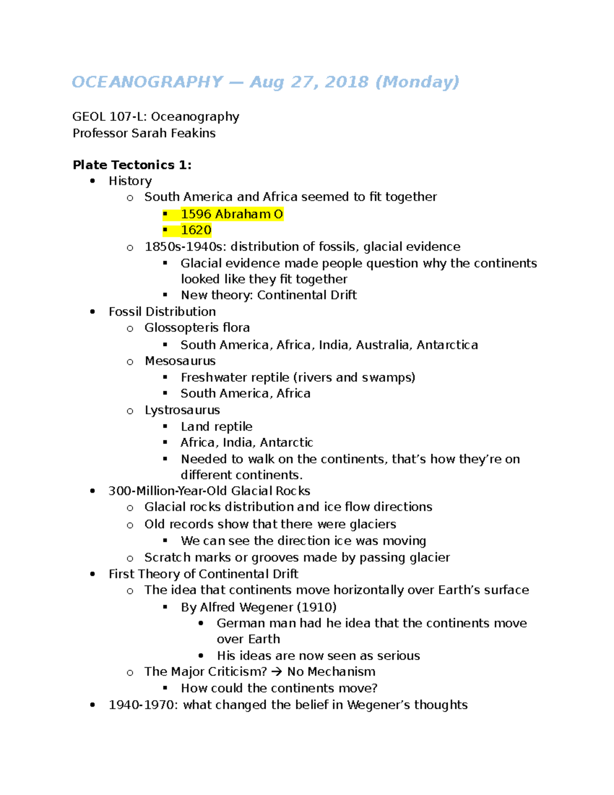 GEOL 107 8.27.18 - OCEANOGRAPHY — Aug 27, 2018 (Monday) GEOL 107-L ...