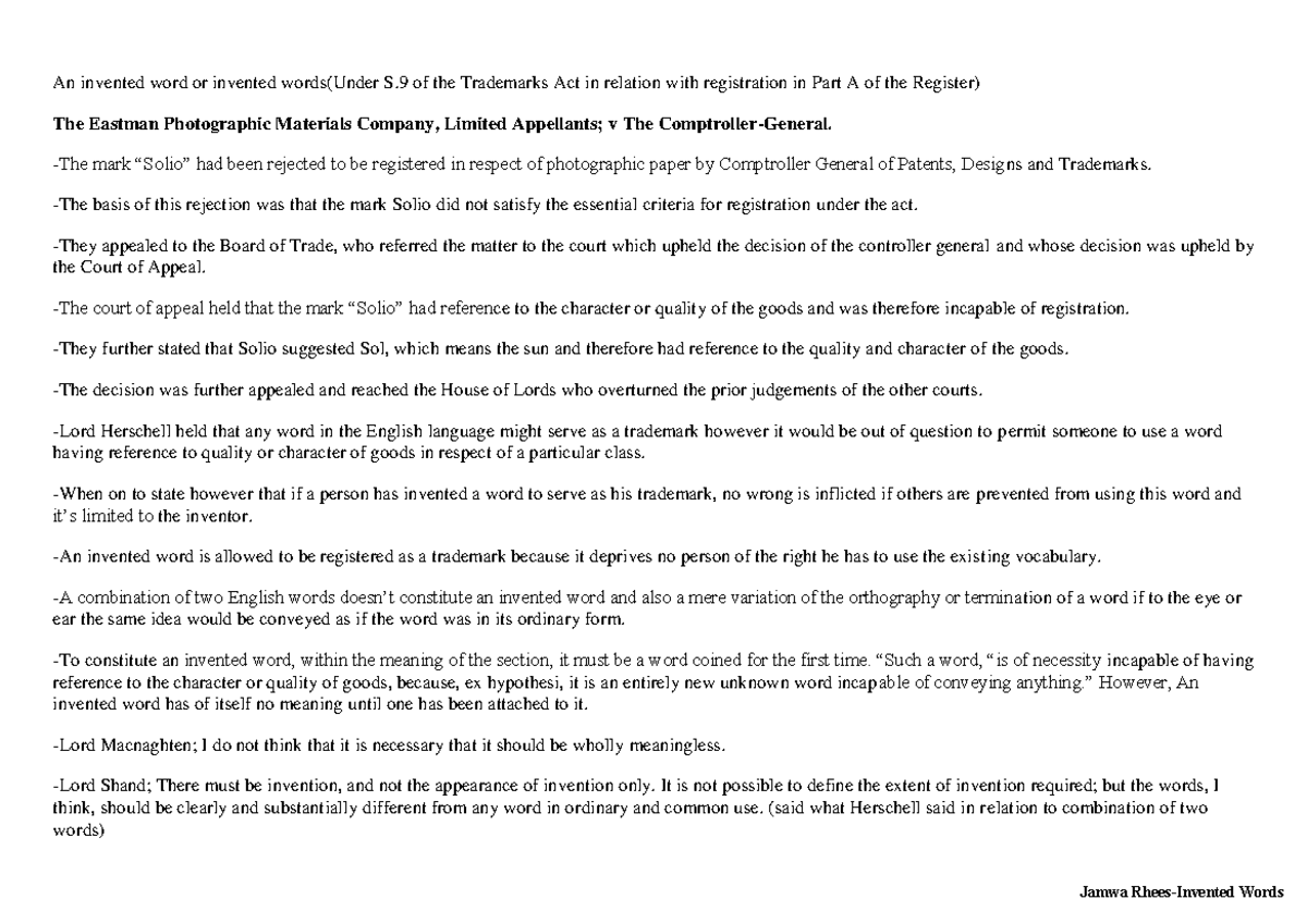 Invented Words - Intellectual Property - An invented word or invented ...