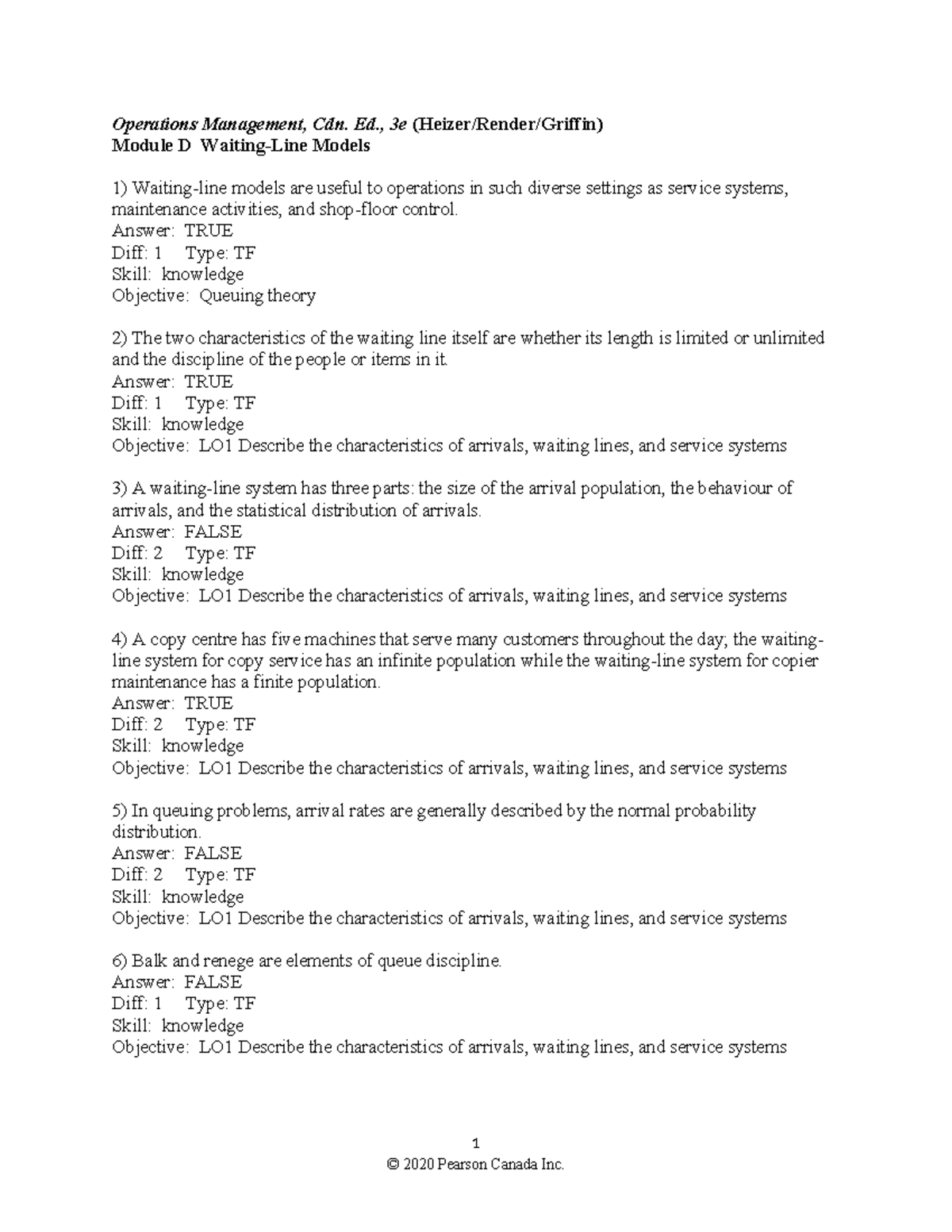 Module d - Operations Management, Cdn. Ed., 3e (Heizer/Render/Griffin ...