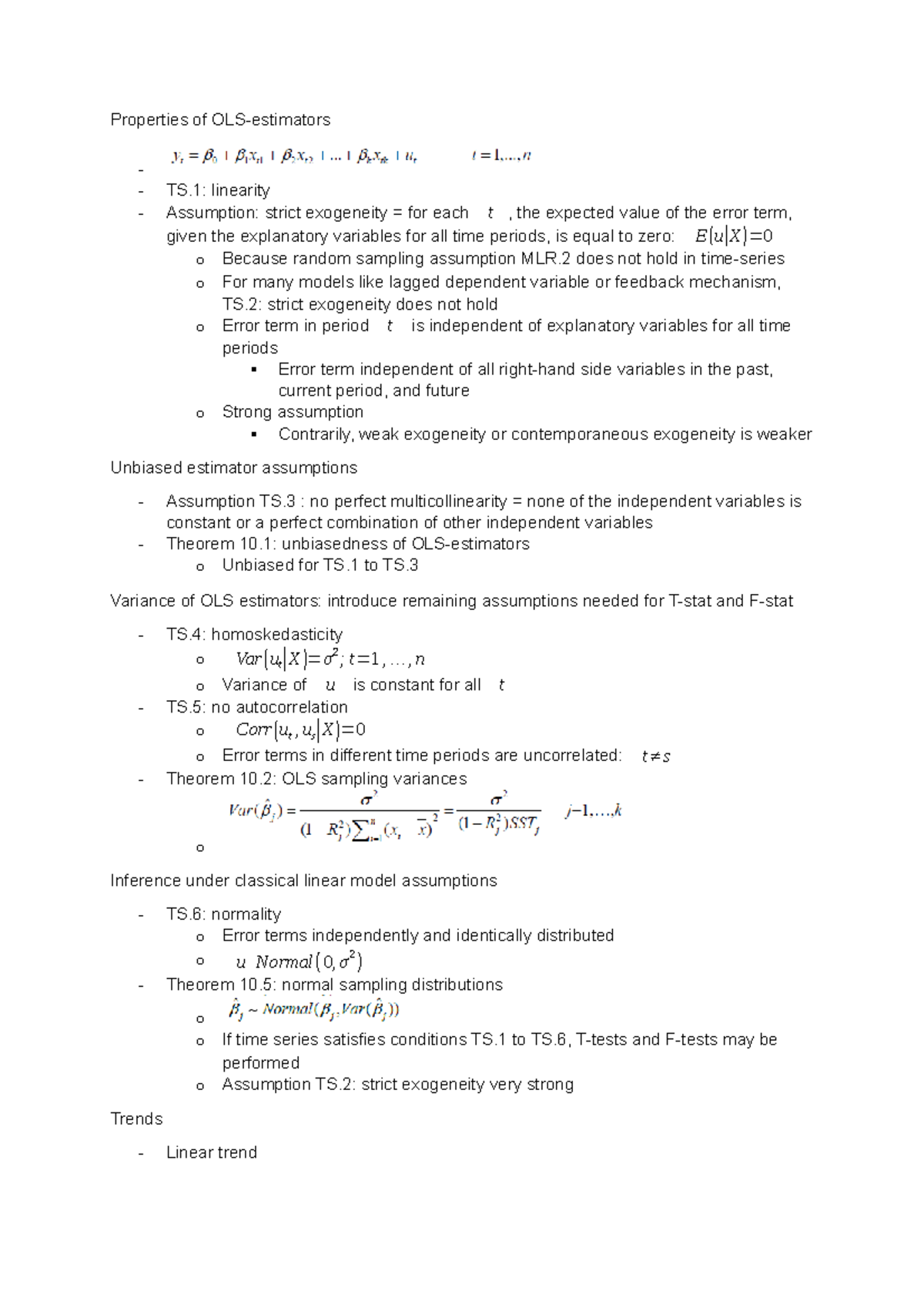 Properties of OLS - Properties of OLS-estimators - TS: linearity ...